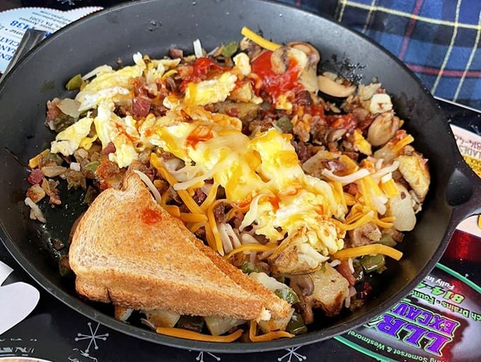 This breakfast skillet is what morning dreams are made of&mdash;eggs, cheese, and vegetables dancing with potatoes and toast in a cast-iron performance worthy of a standing ovation.