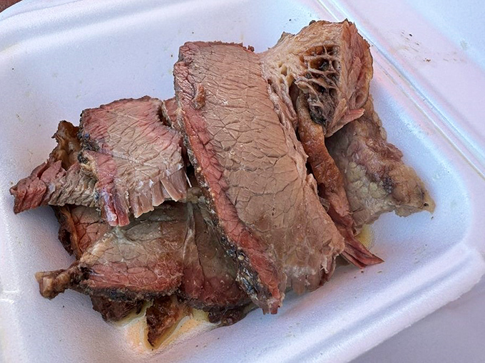 Brisket with that telltale pink smoke ring&mdash;the barbecue equivalent of finding the Hope Diamond in a strip mall in Lemon Grove.