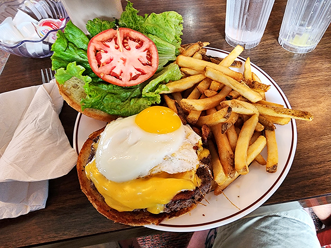 The burger that confused my calendar&mdash;is it breakfast or lunch? With that sunny-side-up egg crowning melted cheese, who cares what time it is?
