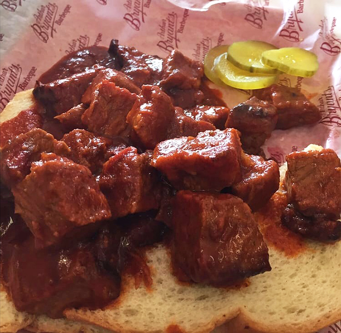 Meat candy for grown-ups. These glistening burnt ends, kissed by smoke and sauce, make vegetarians question their life choices.