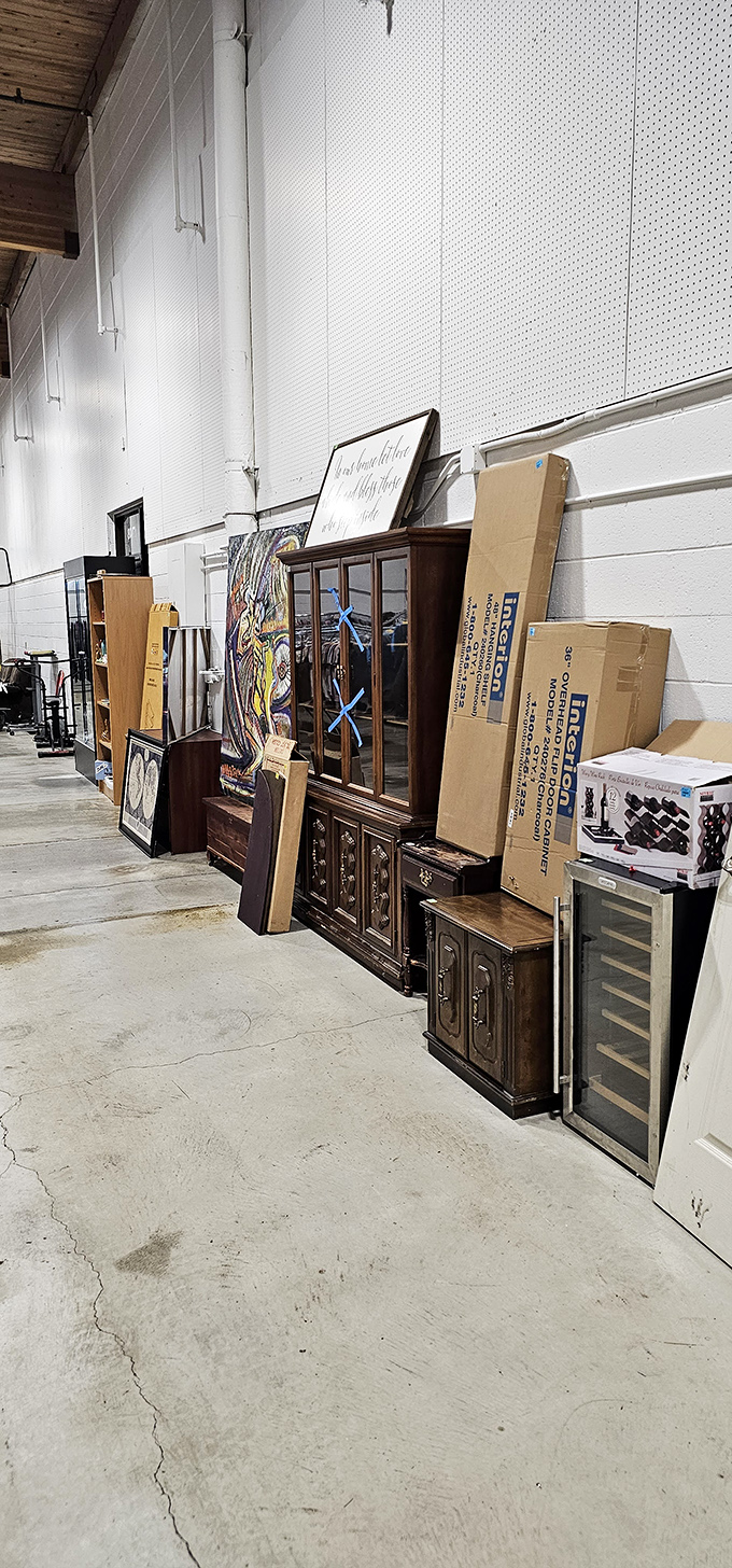 Vintage cabinets and furniture pieces await their next chapter in someone's home makeover dreams.