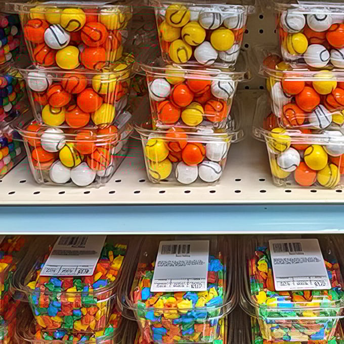 Candy containers that would make Willy Wonka jealous. These aren't just sweets; they're childhood memories packaged in plastic tubs of joy.