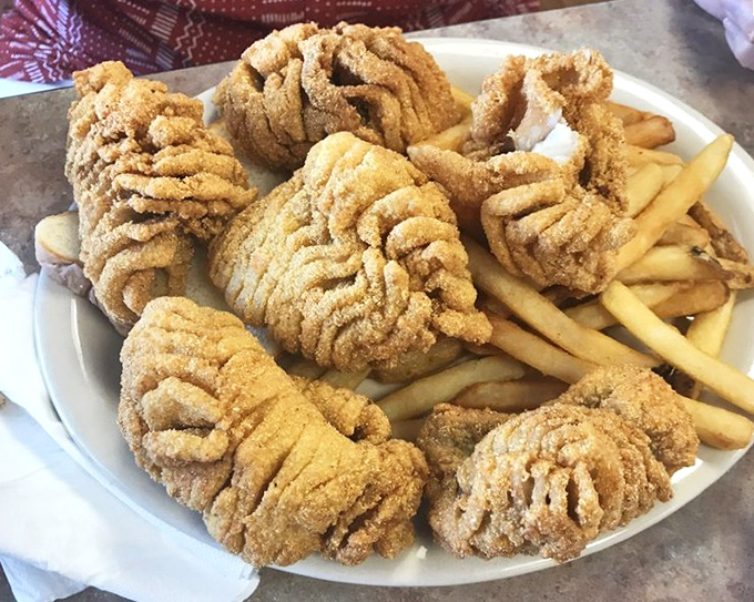 Golden-fried catfish that looks like it's wearing a cornmeal crown &ndash; crispy, crunchy, and practically begging to be dunked in tartar sauce.
