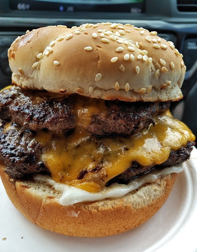 Behold the Double Bunny Burger in its natural habitat&mdash;a masterpiece of melted cheese cascading over beef patties like Niagara Falls, but tastier.