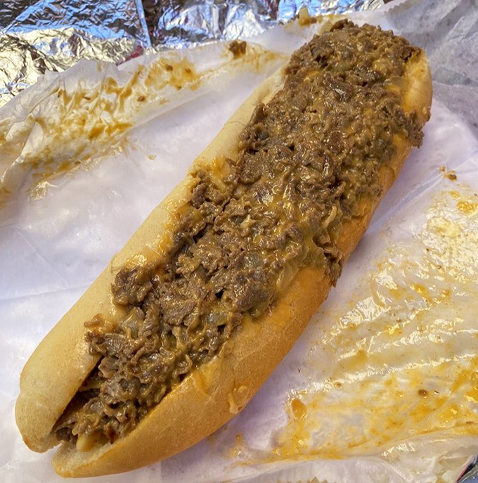 Behold the star of the show: a proper Philly cheesesteak in all its messy, magnificent glory. Poetry wrapped in wax paper.