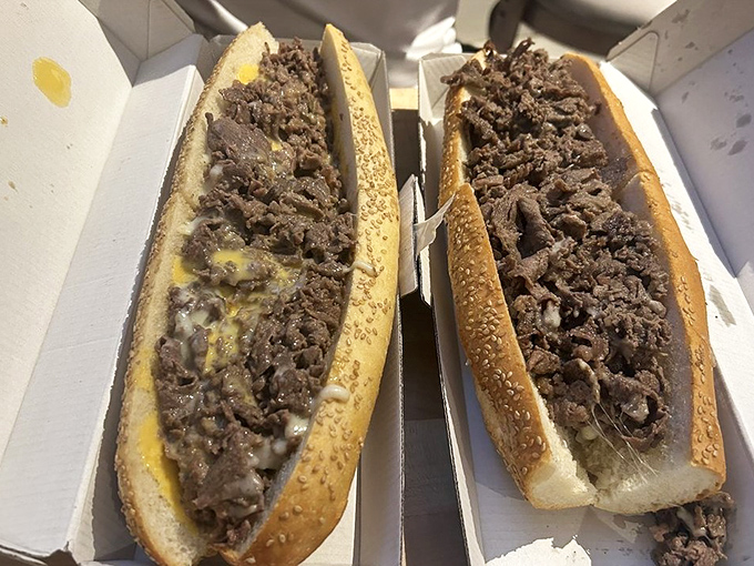 Two cheesesteaks that prove heaven comes wrapped in seeded rolls.