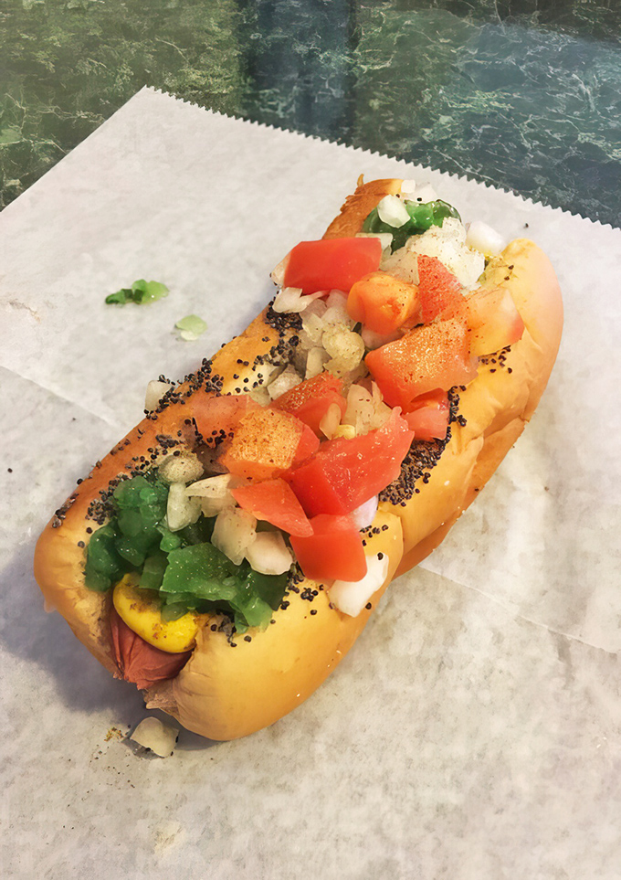 The Chicago Dog arrives as a symphony of flavors that would make Second City proud.