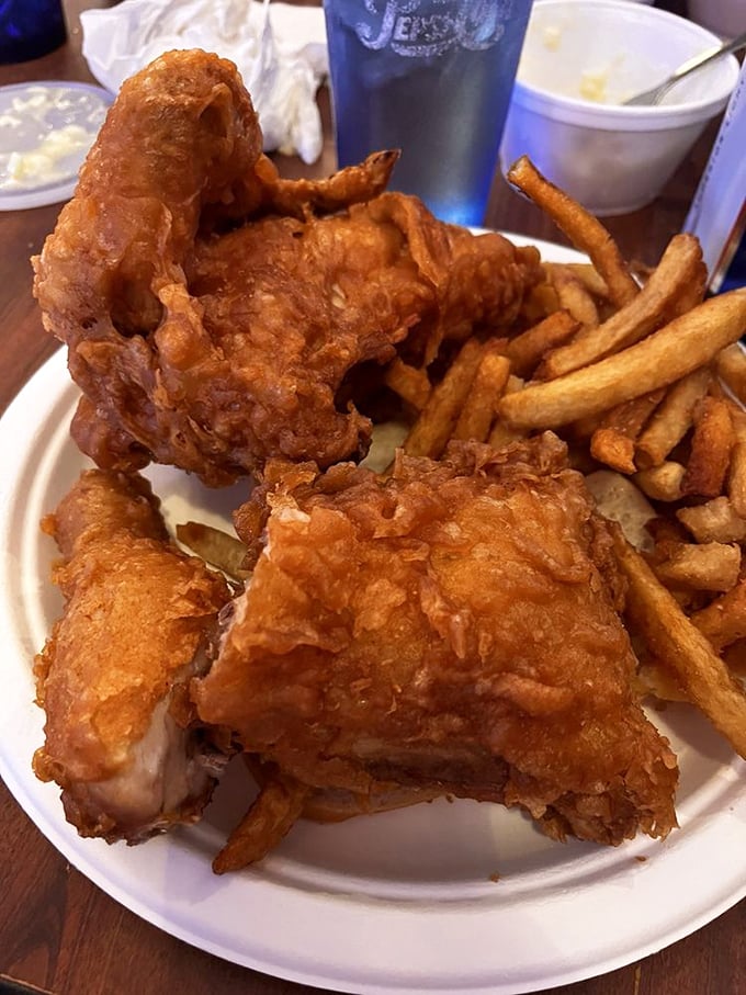 Golden-brown perfection that makes you question every other fried chicken you've ever eaten. That audible crunch is the sound of happiness. 