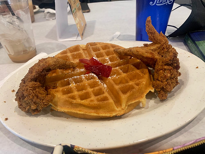 The star of the show: chicken and waffles that achieve that perfect crispy-fluffy harmony. Like a culinary odd couple that proves opposites really do attract.