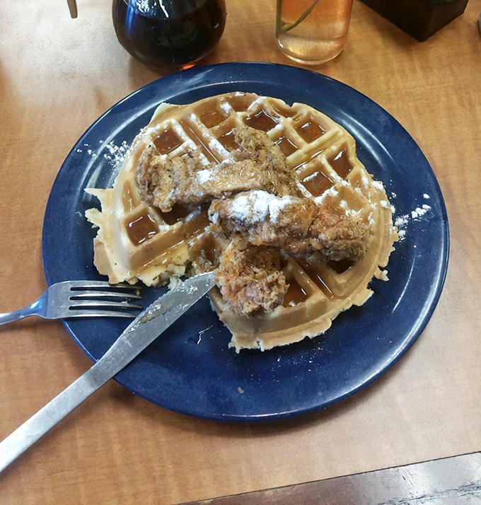 The holy matrimony of crispy fried chicken and fluffy Belgian waffle&mdash;a breakfast union that should never be torn asunder.