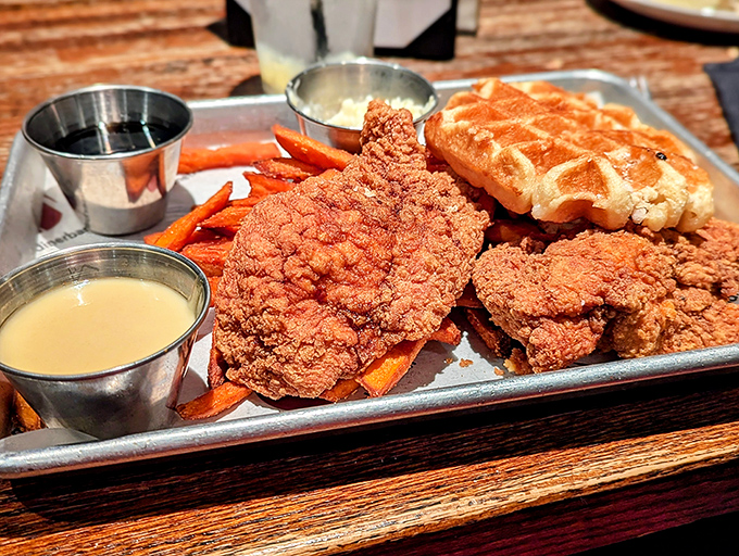 Chicken and waffles: where Southern comfort meets Pennsylvania hospitality. That golden-fried chicken perched atop a Belgian waffle is the food equivalent of a warm hug.