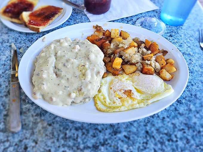 Biscuits and gravy that could make a cardiologist weep&mdash;gloriously creamy, perfectly peppered, and worth every single delicious calorie.