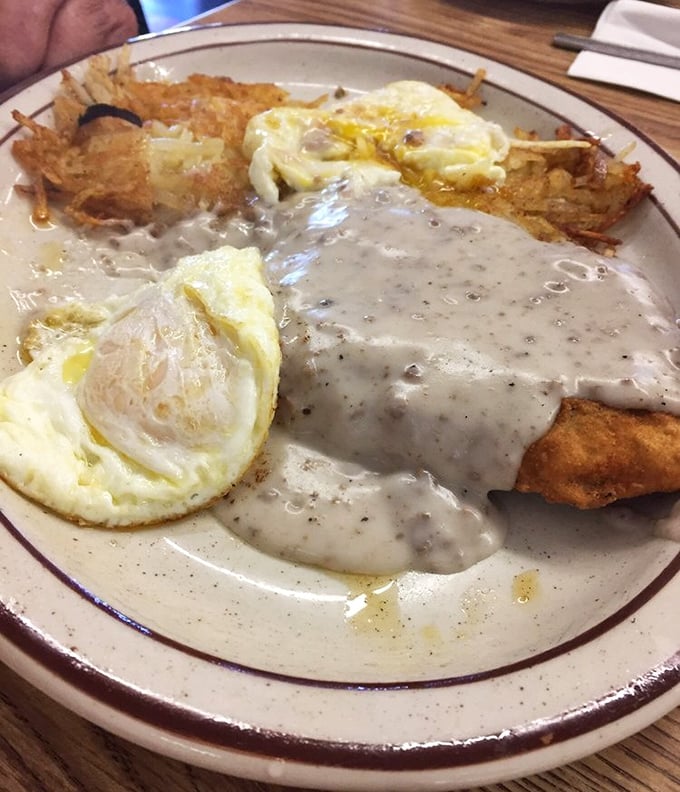 Country-fried steak swimming in peppery gravy with eggs sunny-side up&mdash;the breakfast equivalent of getting a hug from your favorite aunt.