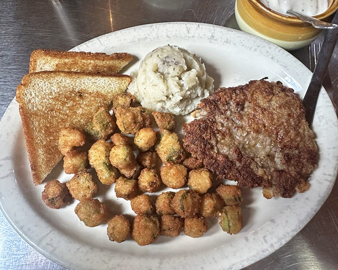 This isn't just chicken fried steak&mdash;it's a crispy, golden monument to comfort food, complete with mashed potatoes that didn't come from a box.