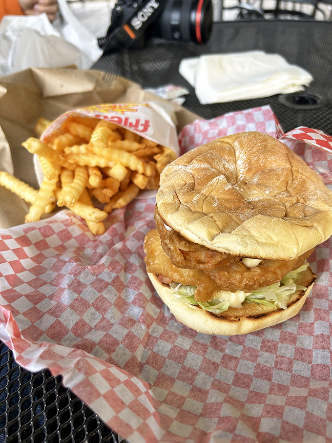 Golden-fried perfection nestled in a soft bun. This chicken tenderloin sandwich isn't trying to impress Instagram—it's too busy impressing your taste buds.