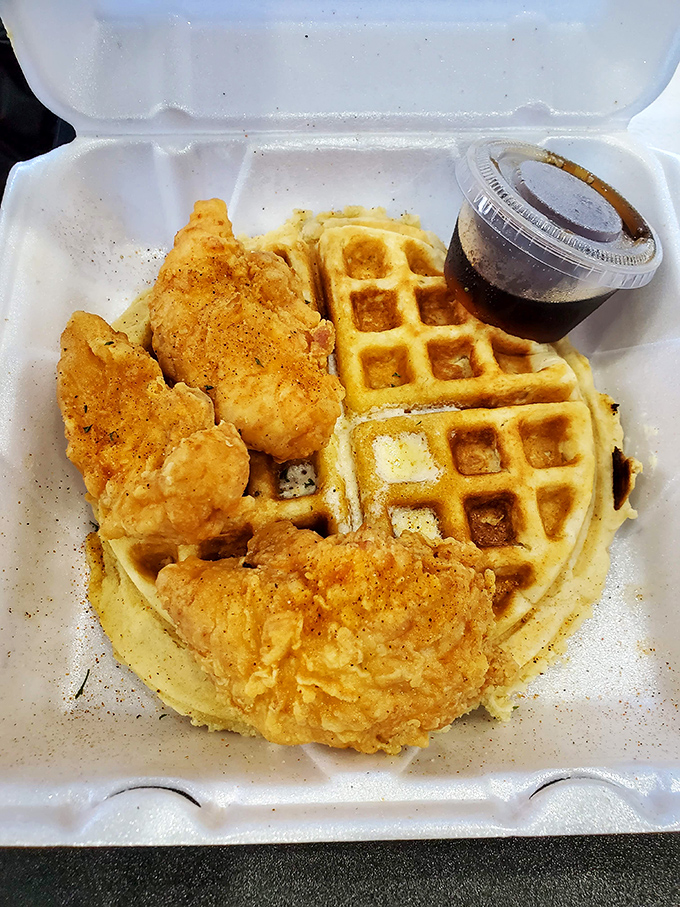 Chicken and waffles: where breakfast and dinner had a beautiful baby. Golden, crispy perfection meets fluffy waffle in a match made in Houston heaven.