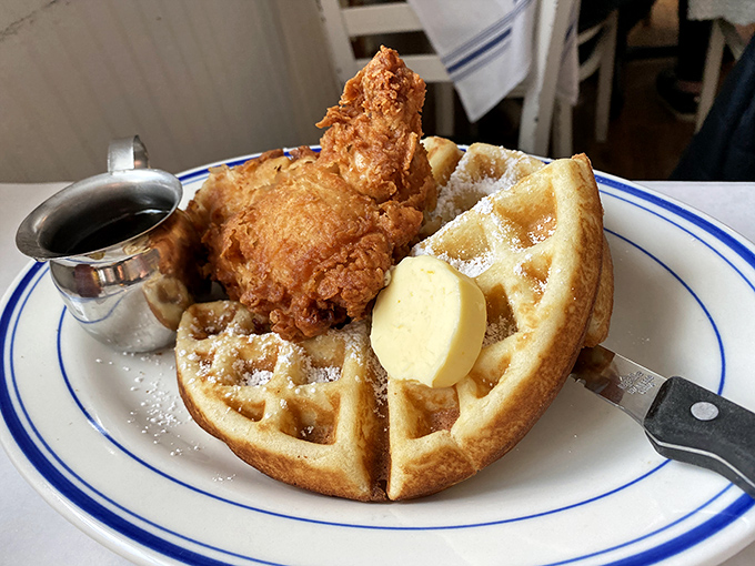Behold: the breakfast that launched a thousand Instagram posts. Crispy meets fluffy in this chicken and waffle masterpiece.