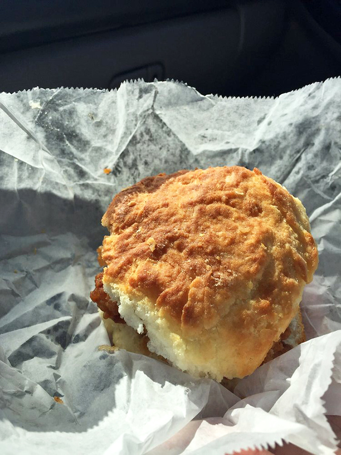 Behold the star of the show &ndash; a golden-brown chicken biscuit that makes you question whether you've ever truly experienced breakfast sandwich perfection before.