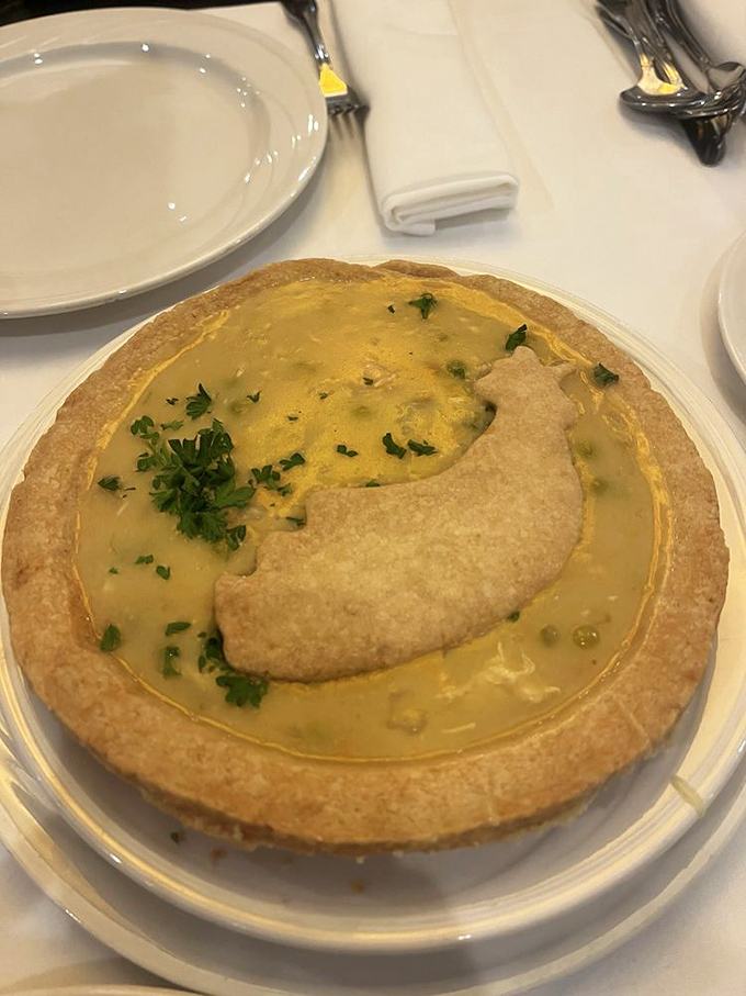 Behold the chicken pot pie in all its golden glory! That pastry dome isn't just a crust&mdash;it's a portal to comfort food nirvana.