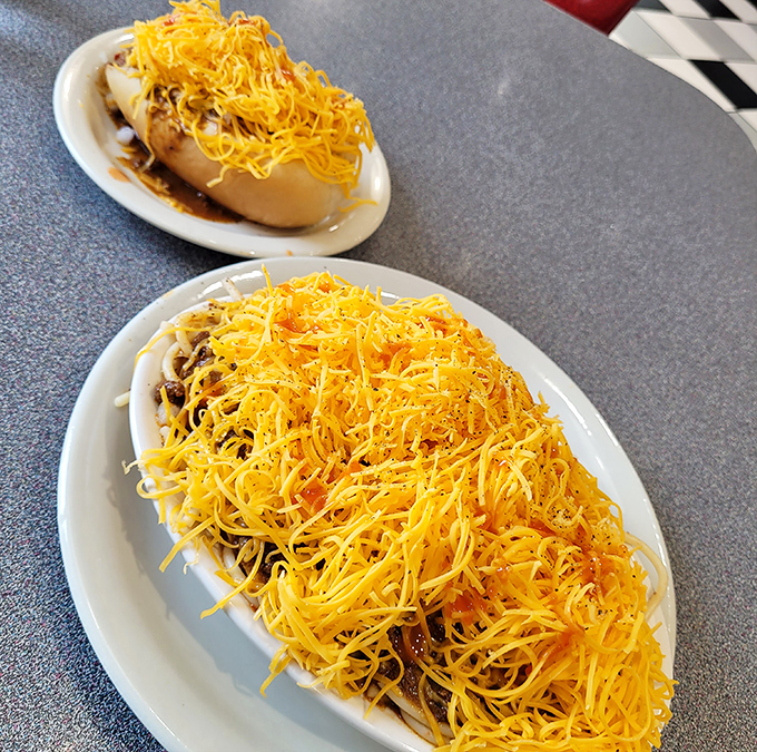 Mountains of finely shredded cheddar cascade over chili-smothered delights. In Cincinnati, cheese isn't a topping &ndash; it's practically a food group.