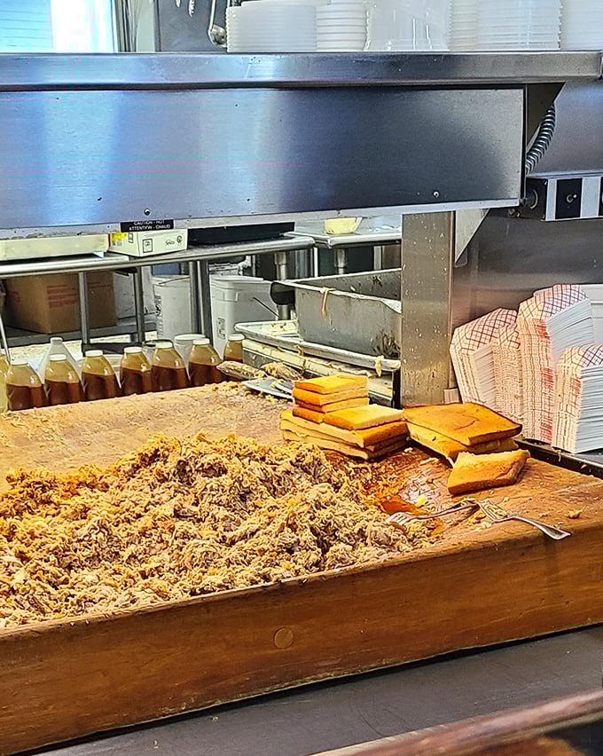 Behold the holy grail of Eastern NC barbecue&mdash;chopped whole hog on a well-worn wooden block, with bits of crackling mixed in like hidden treasure.