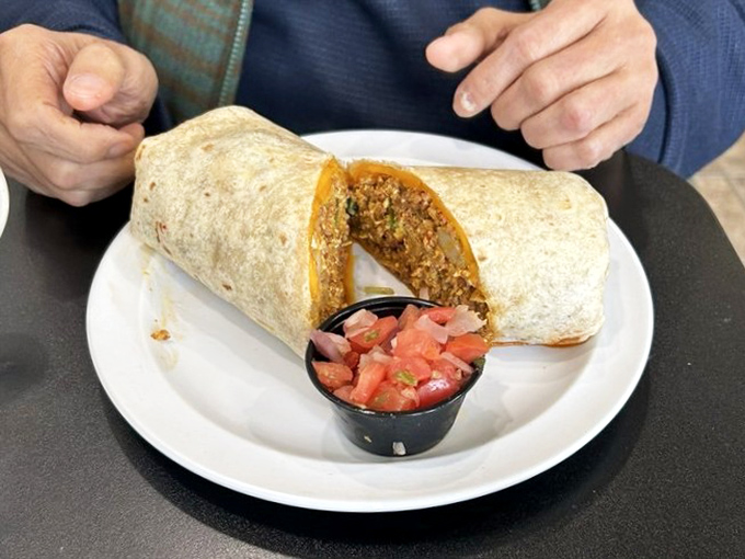 Behold the famous chorizo burrito&mdash;a masterpiece wrapped in a tortilla with fresh pico de gallo standing by, ready for its supporting role.