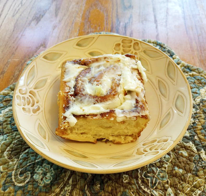 Not all cinnamon rolls are created equal. This golden masterpiece, with its perfect frosting-to-dough ratio, is what breakfast dreams are made of.