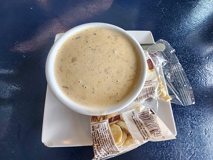 The holy grail of comfort food &ndash; a creamy bowl of clam chowder that's worth crossing state lines for, served with crackers for essential dunking.