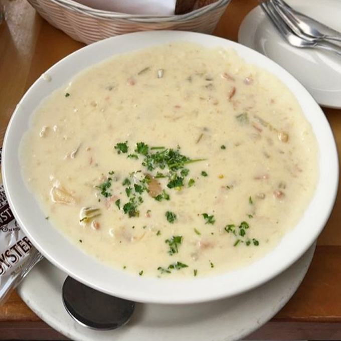 Creamy, dreamy, and worth every calorie. This bowl of clam chowder isn't just soup&mdash;it's a warm hug from the Pacific Ocean itself.