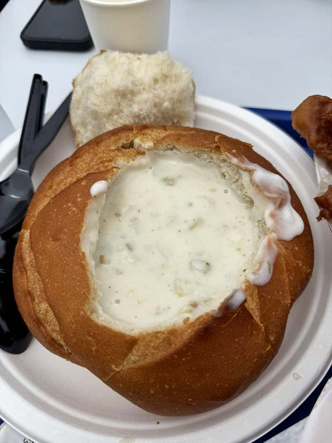 The bread bowl clam chowder isn't just soup&mdash;it's an edible masterpiece where creamy, clam-studded perfection meets a crusty, sourdough fortress.