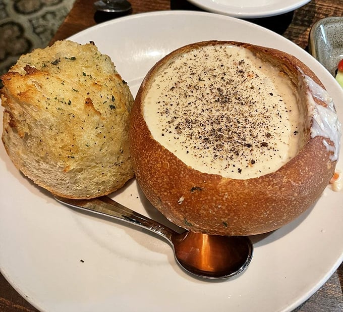 Bread bowls were invented for this very moment: creamy clam chowder nestled in sourdough, waiting to transform your definition of comfort food.