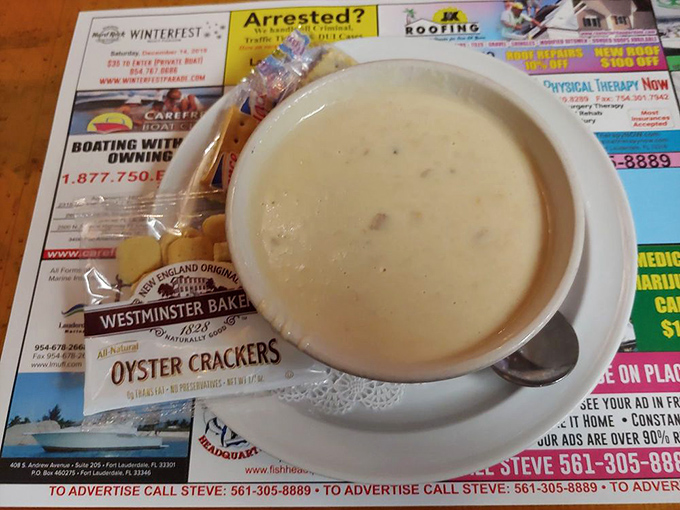 This isn't just clam chowder; it's a creamy bowl of ocean memories served with oyster crackers and zero pretension.