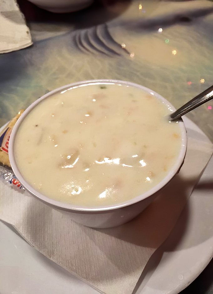 Clam chowder so creamy it should require a lifeguard on duty. This bowl holds more secrets than the Bermuda Triangle.