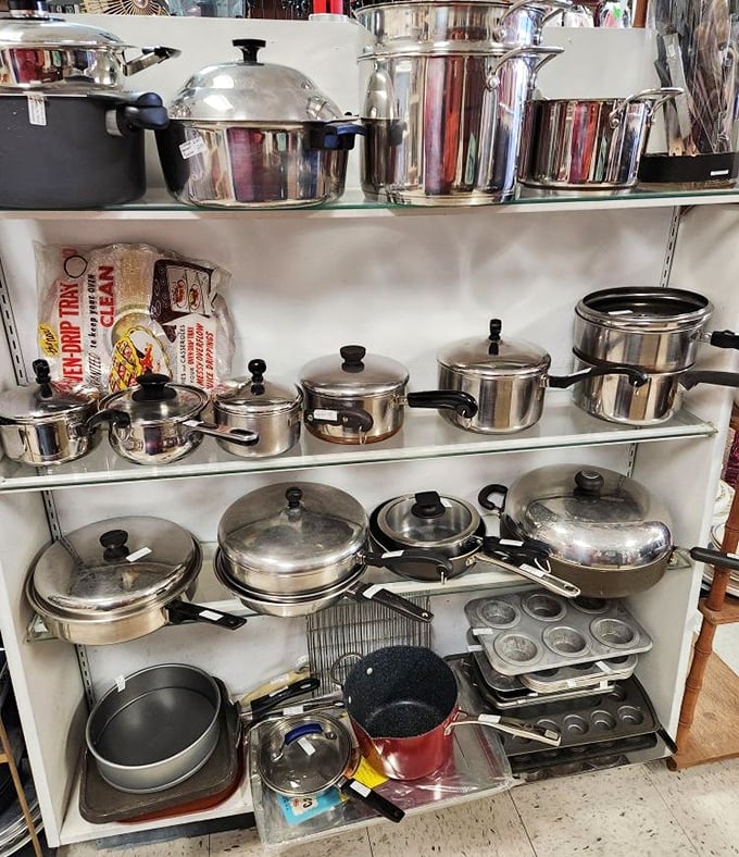 Cookware heaven for the culinary archaeologist. These pots and pans have likely served up more family recipes than a 1950s Betty Crocker cookbook.