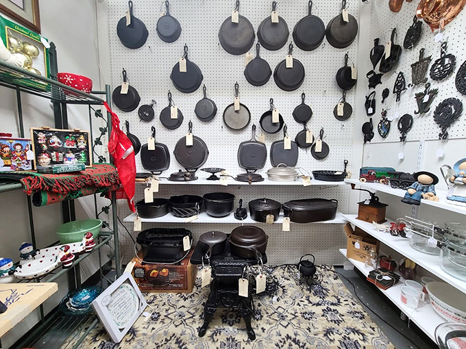 Cast iron heaven! These seasoned beauties have cooked thousands of meals and still have centuries of cornbread and fried chicken in their future.