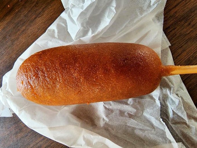 The golden-brown corn dog that launched a thousand cravings &ndash; perfectly fried, with that ideal ratio of crispy cornmeal batter to juicy hot dog.