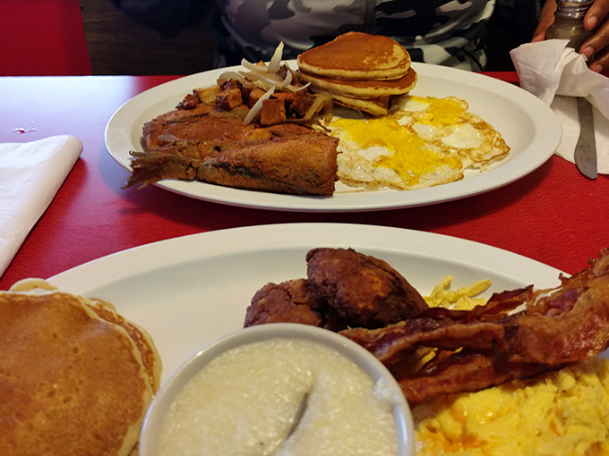 Country Ham & Eggs with a side of pancakes&mdash;proof that sometimes the best things in life come on separate sides of the same plate.