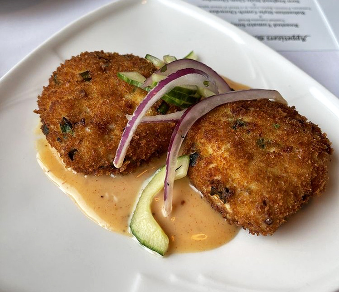 These crab cakes aren't playing around. Golden-brown perfection with just enough sauce to complement, not drown, that sweet blue crab meat.
