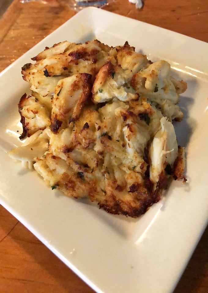 Behold the legendary crab cake&mdash;mostly sweet lump meat with just enough binding to keep the magic together. Delaware's edible treasure.