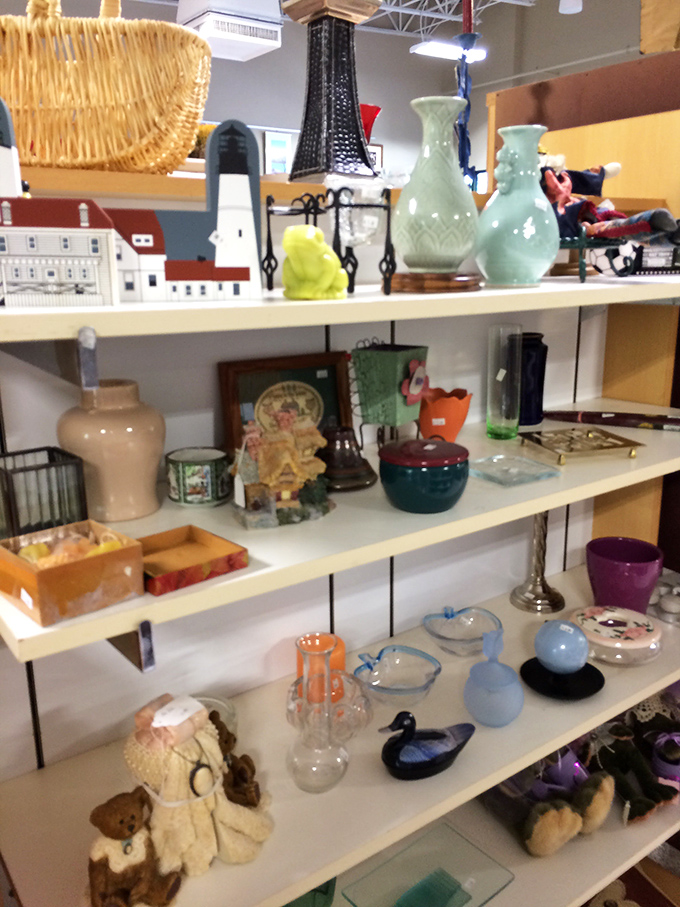 Miniature Eiffel Towers, delicate vases, and whimsical figurines&mdash;this shelf is where random objects become someone's perfect "I can't believe I found this!" moment. 