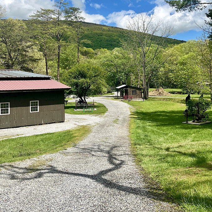 Mountain views provide the perfect backdrop at this rustic campground, where simple cabins offer affordable getaways without sacrificing scenery.