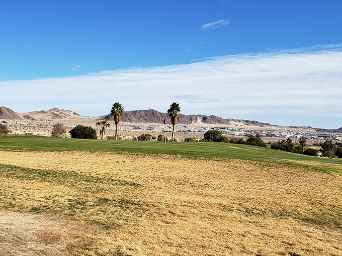 The Desert Winds Golf Course offers emerald fairways amid the tawny landscape, where your slice might land in terrain that hasn't changed in millennia.