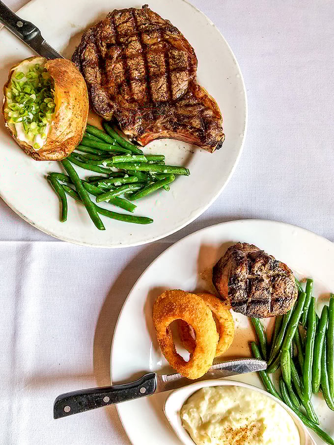 Two perfectly grilled steaks flanked by green beans and potatoes&mdash;proof that sometimes the simplest trio makes the most beautiful music.