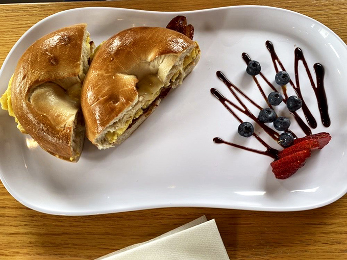 Simple perfection: when egg, bacon, and bagel achieve the kind of harmony The Beatles sang about.