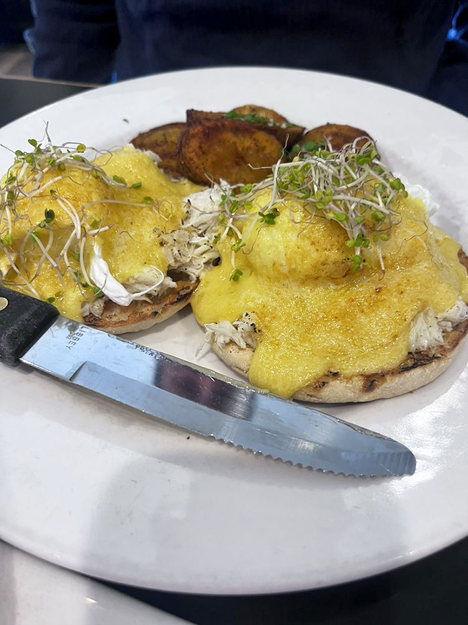 Behold the Benedict: where hollandaise flows like liquid sunshine and microgreens add their delicate applause.