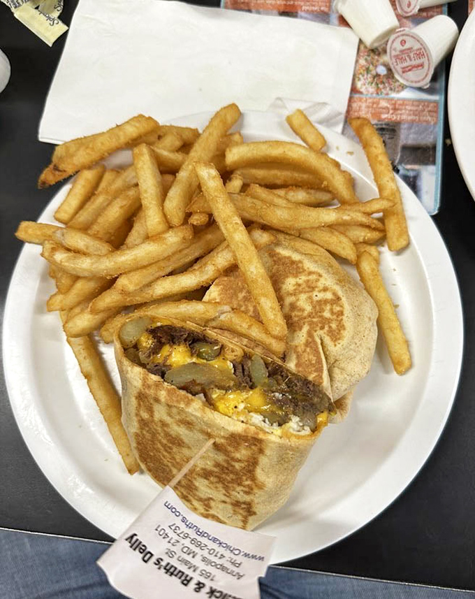 Breakfast wraps should always require this much real estate on a plate. The fries aren't a side&mdash;they're a golden, crispy support system.