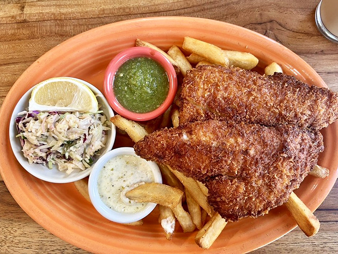 The star of the show: Tower Cafe's fish and chips. Golden, crispy perfection with house-made tartar sauce that would make a Londoner weep with joy.