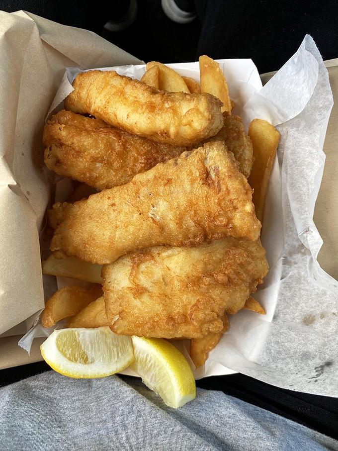 Golden perfection on a plate! These fish fillets have the ideal batter-to-fish ratio that would make even a British pub jealous.