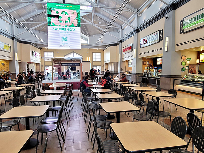 The food court: where shopping warriors refuel before returning to battle. Those calories don't count when you're saving 65% on last season's designer sweaters.