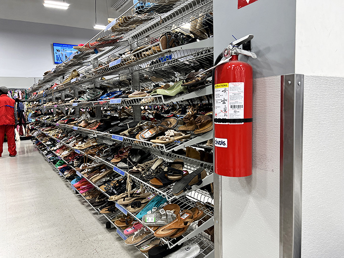 Shoe paradise or footwear purgatory? Either way, someone's perfect pair is hiding in this magnificent wall of previously-loved soles.
